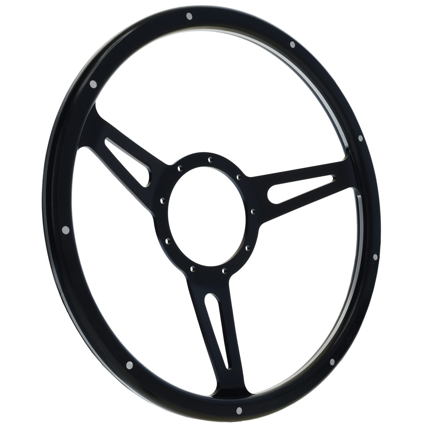 Mark 7 Woody Billet Steering Wheel - Black, Slotted 3-spoke, 14-inch