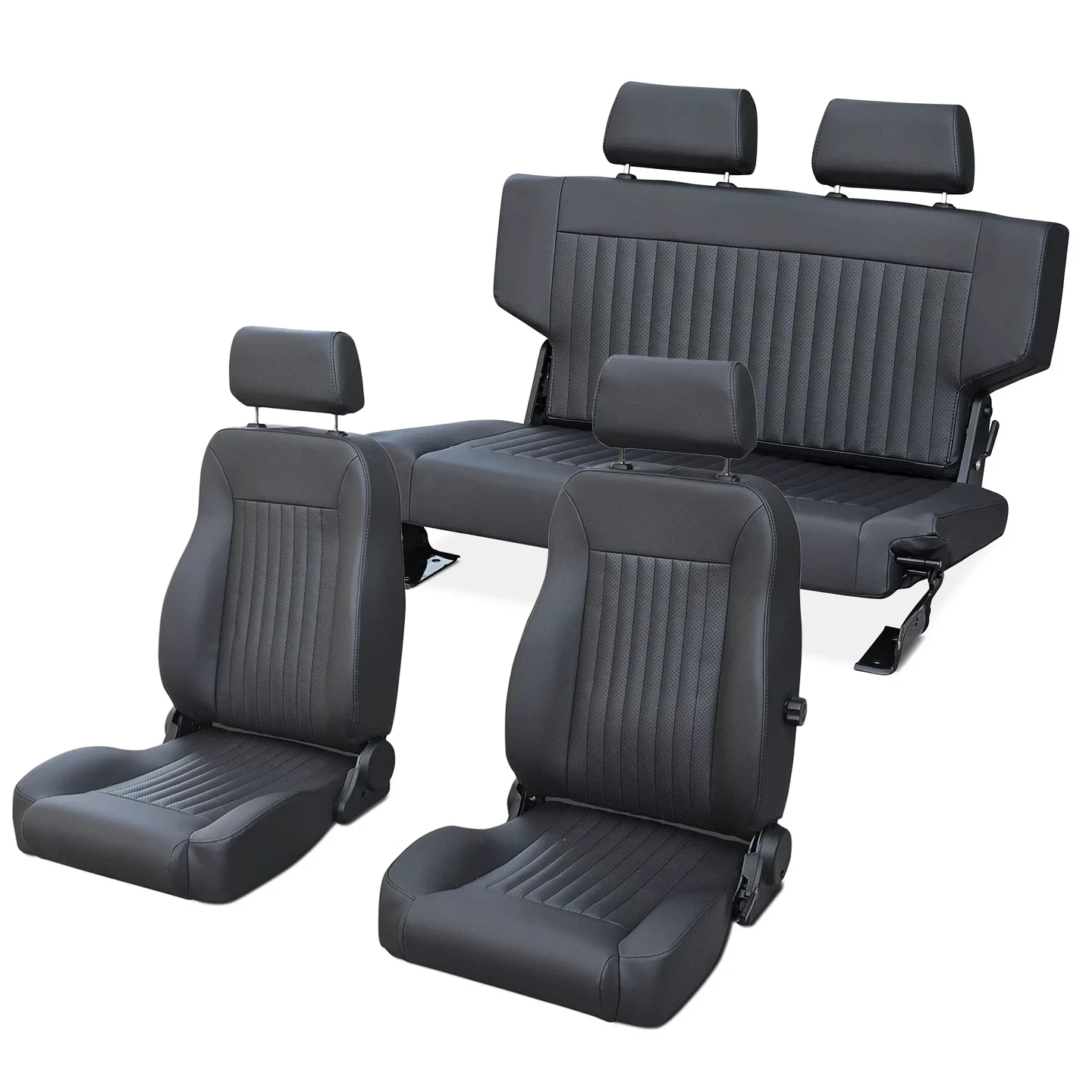 Caballo Classic Early Bronco Seats - Front & Rear, Black Pleated