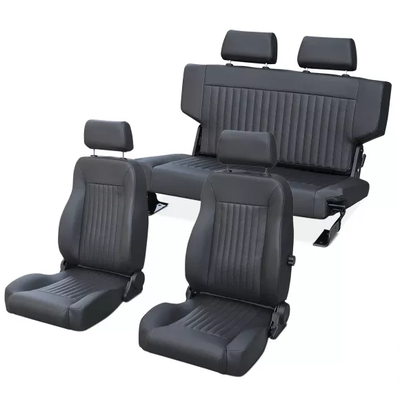 Caballo Classic Early Bronco Seats - Front & Rear, Black Pleated