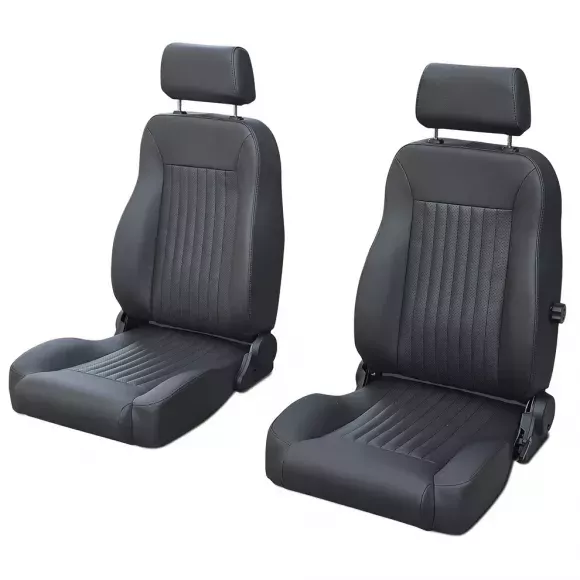 Caballo Classic Early Bronco Front Bucket Seats - Black Pleated