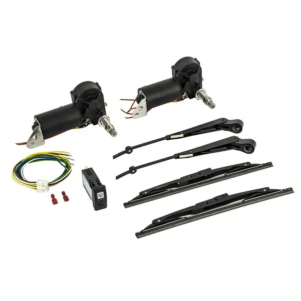 Synchronized Electric Wiper Kit w/ BLACK Flip Forward Windshield Wiper ...