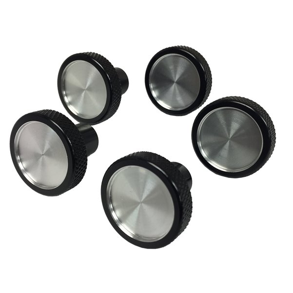 Black Billet Dash Knobs w/Silver Centers Set of 5 66-77 Bronco
